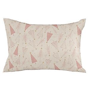 Edwiinsa Outdoor Pillow Covers Waterproof, Minimalist Christmas All Weather Cushion Case Set of 2, Cartoon Blush Pink Xmas Pine Tree Lumbar Pillowcase for Sofa Couch Bed Decor Patio Furniture 20"x12"