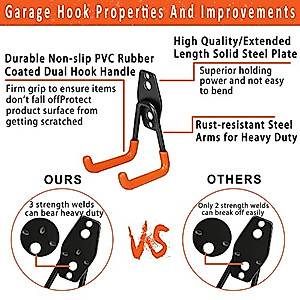 KOFANI Garage Hooks, 16 Pack Steel Heavy Duty Garage Storage Hooks with Anti-Slip Coating, Utility Garage Wall Mount Hooks for Hanging Bike, Ladder and Garden Tools