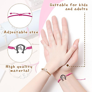 Sureio 48 Pcs Horse Rope Braided Bracelet Gifts Bulk Horse Goodie Party Favors Western Cowgirl Cowboy Adjustable Wedding Bridal Shower Bracelets for Women (Rose Red, Light Brown, Dark Brown)