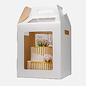 Paremmin 4Pcs 12x12x14inch Tall Cake Boxes with 4 Windows 4Pcs 10inch Cake Boards Disposable Tiered Cake Containers Large Layer Cake Carriers for Party Wedding… (12x12x14 inch (Upgraded))
