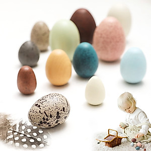 OESSUF Easter Eggs Wooden Fake Play Eggs for Toddlers Pretend Easter Egg Decor for Play Kitchen Artificial Decorative Eggs for Crafts Toy Food (12PCs)
