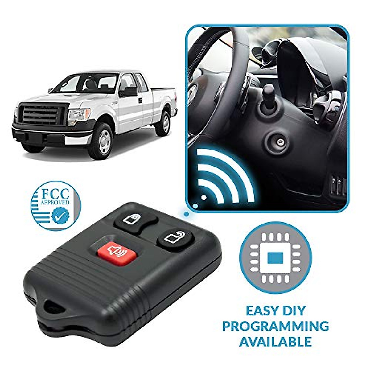 Keyless2Go Replacement for Keyless Entry Car Key Fob Vehicles That Use 3 Button CWTWB1U331, Self-Programming - 2 Pack