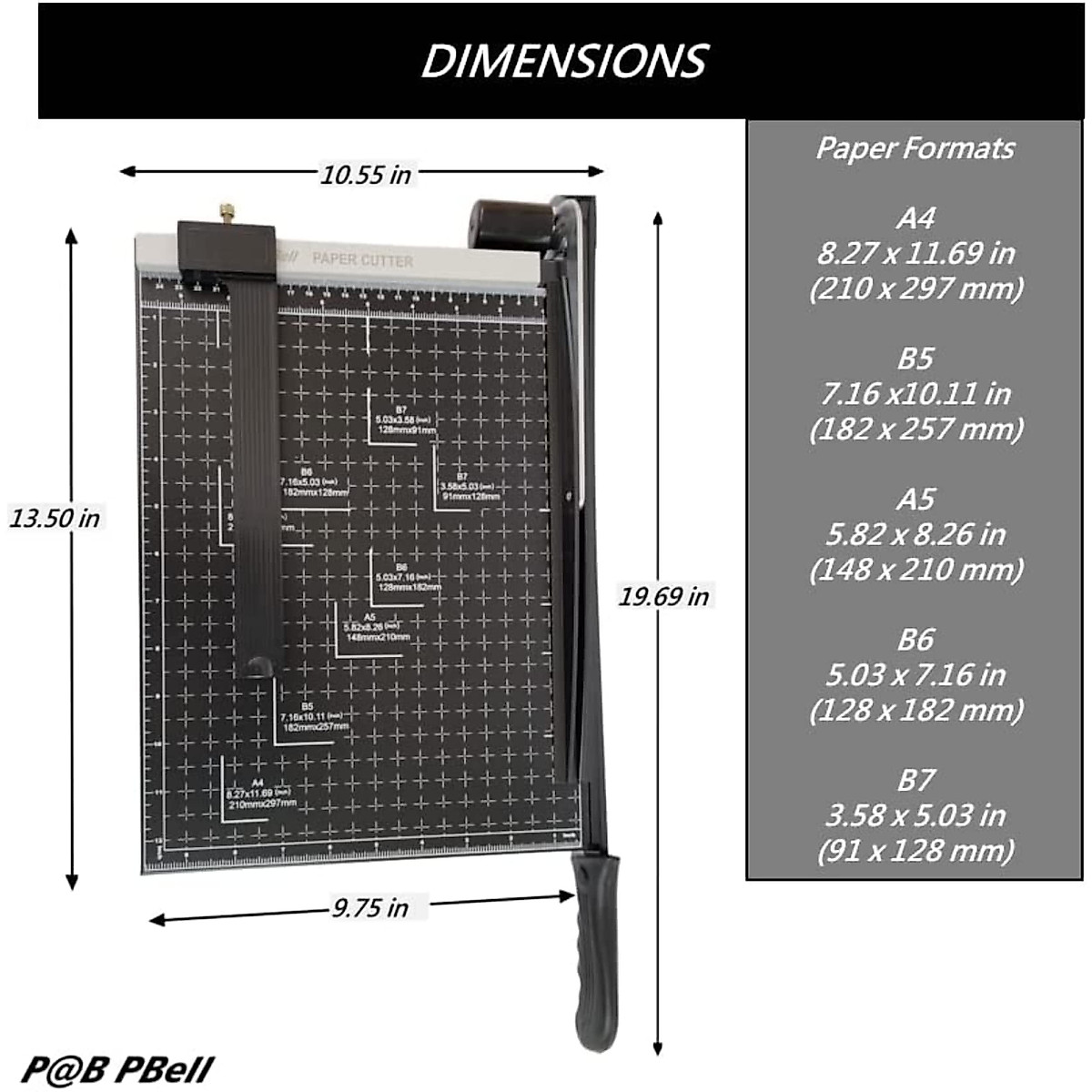 P@B PBell A4 Paper Cutter, Trimmer Guillotine Cutting Length with Safety Blade Lock (Black) …