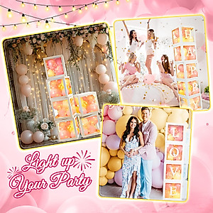 Ledido Baby Boxes with Letters for Baby Shower Balloon Box with Lights,4 Pcs Fairy String Lights and 43 Letters, Clear Blocks for Birthday Party, Bridal Shower, Gender Reveal Decoration - 4 PCS Boxes