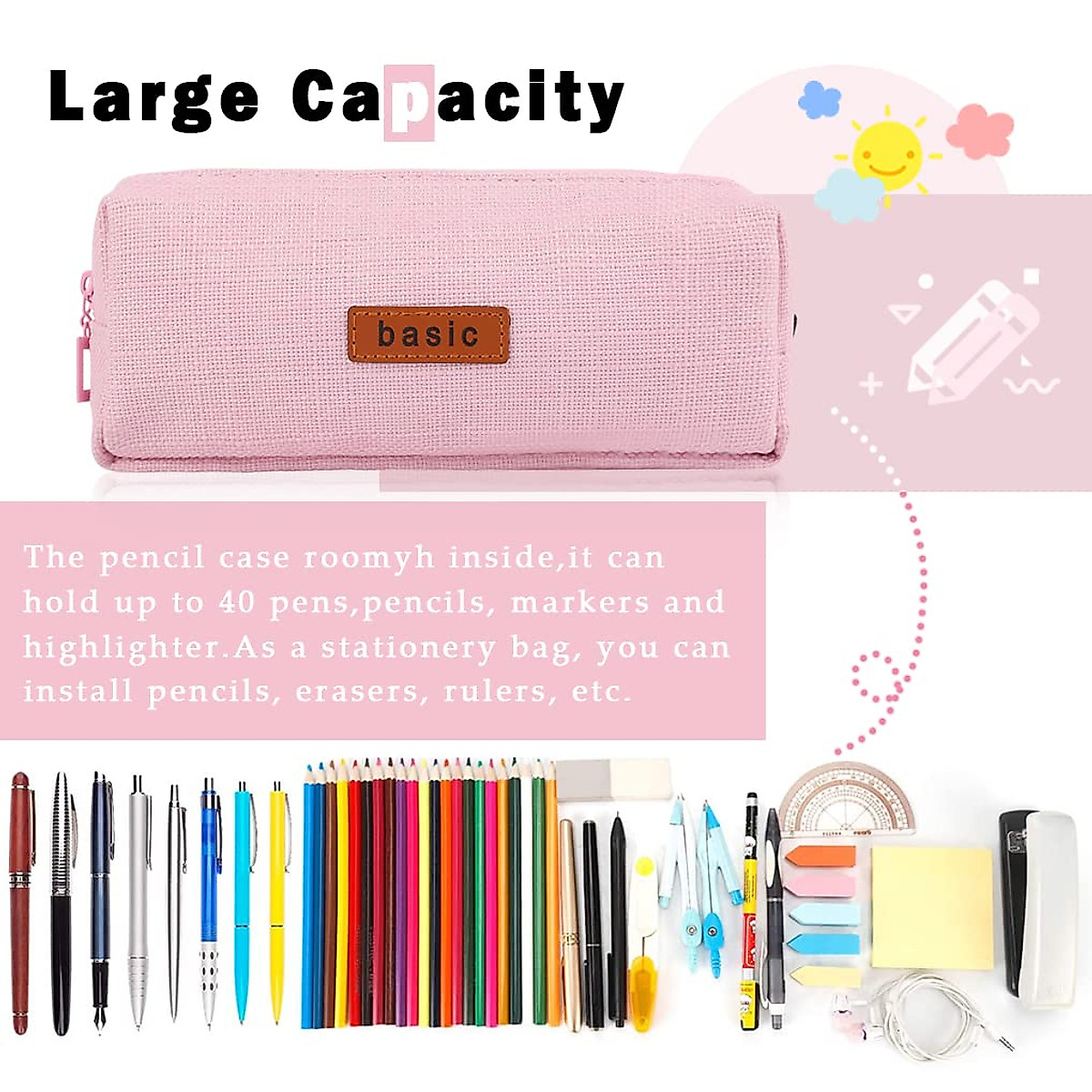 Oyachic Small Pencil Case Zipper Coin Pouch Canvas Pen Holder Marker Cosmetic Makeup Bag for Office Compact Adult Business,Pink