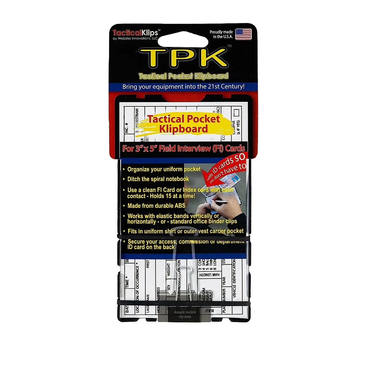 TPK - Tactical Pocket Klipboard | Pocket Clipboard for First Responders | Fits 3" x 5" Index Cards and TacticalKlips FI Cards (TPK)