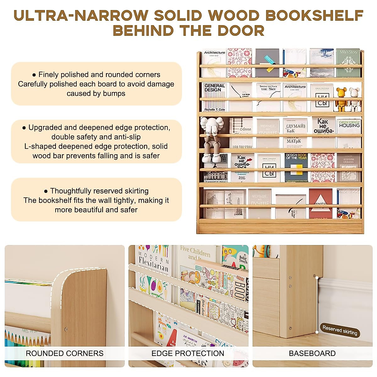 Tazyee Bookshelf, Tall Narrow Book Shelf, Behind Door 3-6 Tier Wall Bookcase for Bedroom, Living Room, Office, Space Saving Organizer for Kids’ Toys and Books Walnut 6-shelf/31.5" x 3.9" x 70.2"