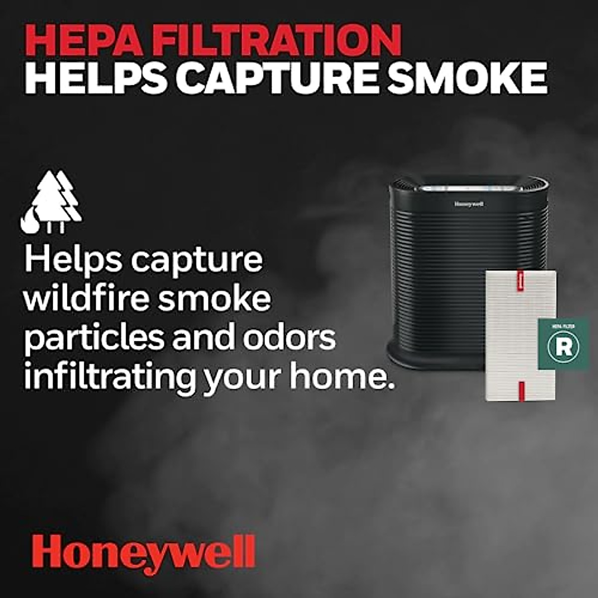 Honeywell HPA300 HEPA Air Purifier for Extra Large Rooms - Microscopic Airborne Allergen+ Reducer, Cleans Up To 2250 Sq Ft in 1 Hour - Wildfire/Smoke, Pollen, Pet Dander, and Dust Air Purifier – Black