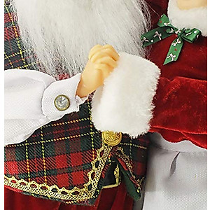 Windy Hill Collection Dancing Mr & Mrs Santa Claus Red, Green, Gold Plaid 16" Inch Standing Figurine Figure Decoration 160051