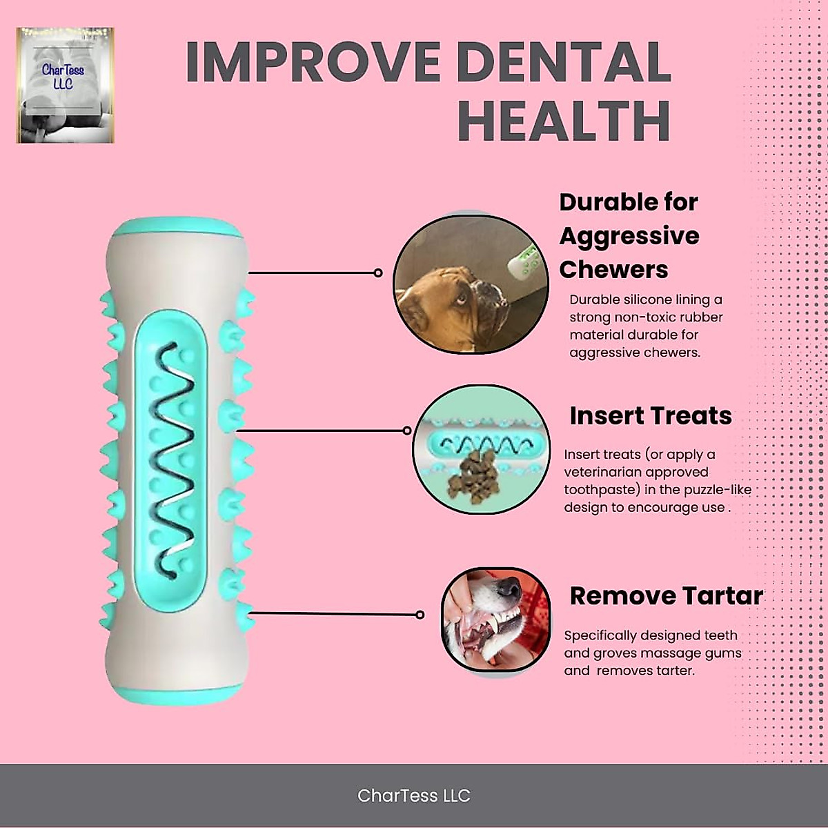 CharTess LLC Bundle -Interactive Dog Ball Combined with Bone-Shaped Chew Toy. Alleviate Separation Anxiety and Boredom, Puppy Teething Chew Toy, Toys to Improve Canine Dental Health