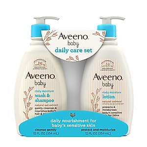 Aveeno Baby Gentle Moisturizing Daily Care Set, Natural Oat Extract, Natural Colloidal Oatmeal, 2 Items