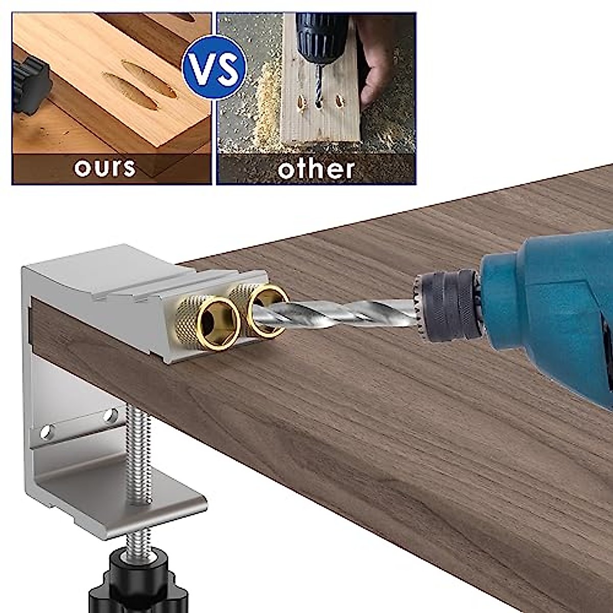 Pocket Hole Jig Kit, 15 Degree Angle Oblique Hole Puncher Locator, High Precision Adjustable Woodworking Drill Guide Tool Kit for DIY Carpentry Projects Portable Unit or Mount to Bench