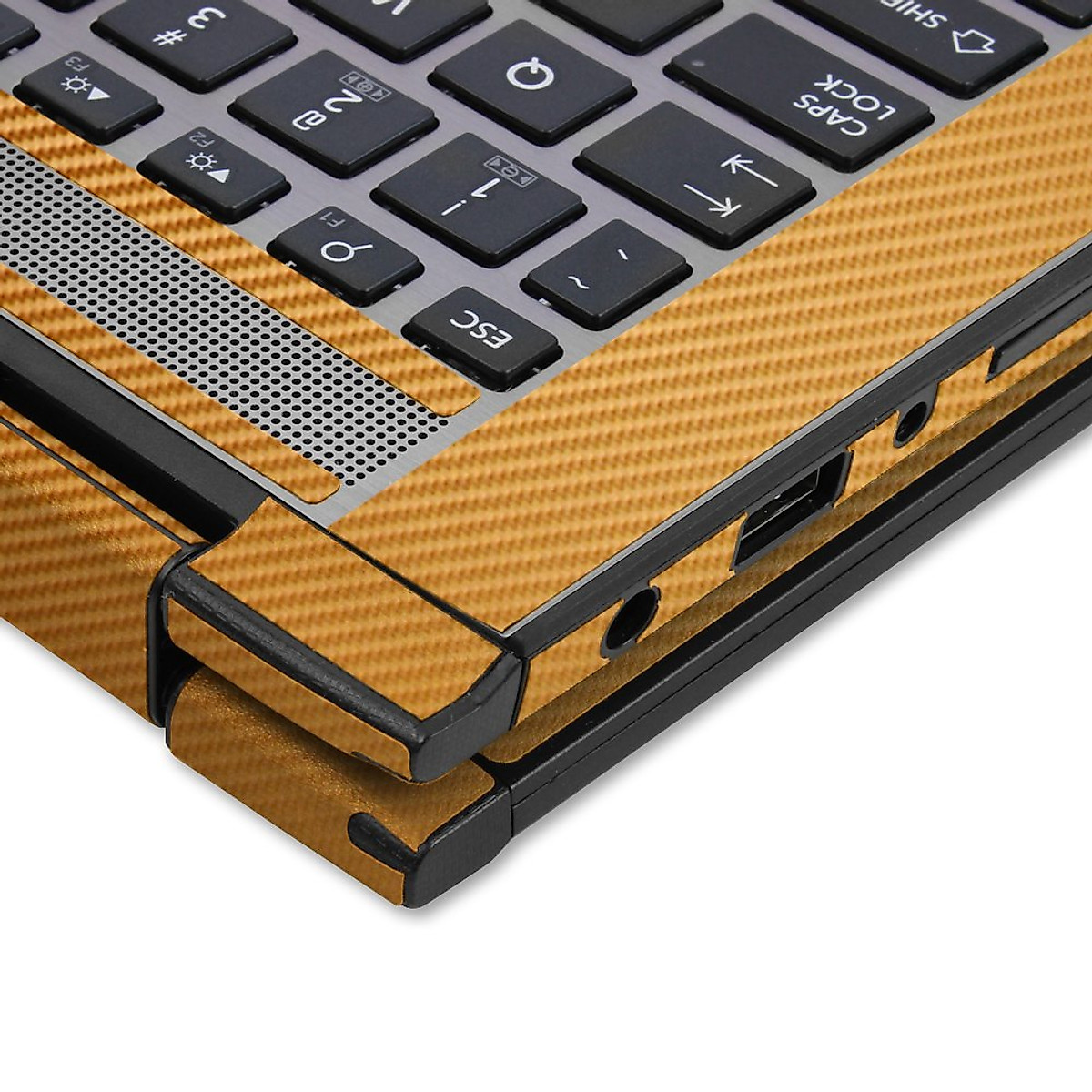 Skinomi Gold Carbon Fiber Full Body Skin Compatible with Toshiba Satellite Radius (2015, 14 inch)(Full Coverage) TechSkin with Anti-Bubble Clear Film Screen Protector