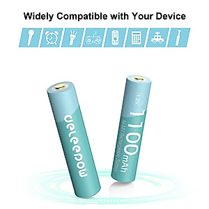 Deleepow AAA Rechargeable Battery 24 Pack 1100mAh NiMH AAA Batteries 1200 Cycles 1.2V Triple A Batteries with Gold Plated Anode, Low Self Discharge