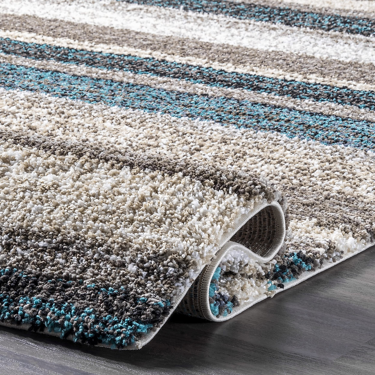 nuLOOM Drey Striped Shag Area Rug - 2x6 Runner Shag Rug Casual Blue Multi/Brown Rugs for Living Room Bedroom Dining Room Nursery Entryway Hallway