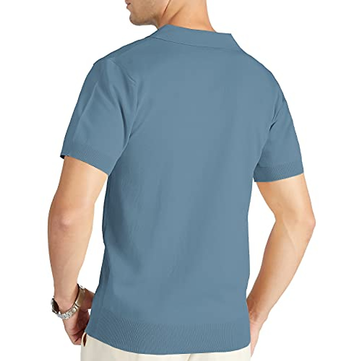 V VALANCH Vintage Shirts for Men Polo Shirt Short Sleeve Collared Knit Golf Polo Blue Shirt