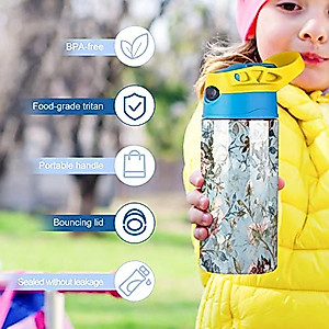 Thermos Cup 500Ml Watercolor Flower Insulated Water Bottle With Straw For Sports And Travel