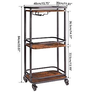 IBUYKE 3-Tier Home Bar Serving Cart,Kitchen Storage Carts with Wheels,11.79x15.72x33.01 inches,Rolling Mini Bar Cart for Home, Outdoor, Kitchen, Bedroom TMJ319H
