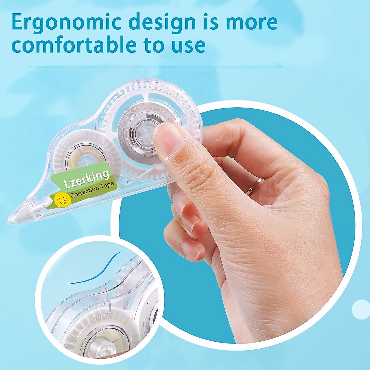 Lzerking Correct Correction Tape,White,32-Count,Transparent Dispenser Shows How Much Tape is Remaining