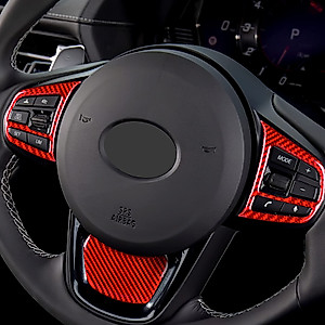 AIRSPEED Car Steering Wheel Cover Sticker Carbon Fiber Steering Wheel Button Frame Interior Decorative Trim Sticker for Toyota Supra GR A90 A91 MK5 2019-2022, Red