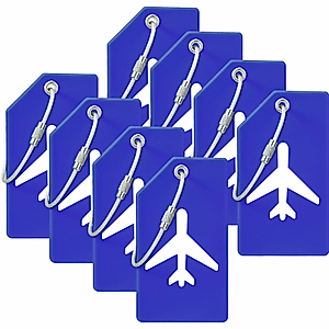 Zonon Luggage Tags, 8 Pieces Silicone Travel Luggage Name Tags with Privacy Cover and Stainless Steel Loops(Blue)