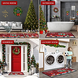 Christmas Kitchen Mats, Merry Christmas Kitchen Rugs Set of 2 - Red Black Buffalo Plaid Christmas Kitchen Decor - Gnome Truck Xmas Decorations for Floor,Bathroom,Living Room,Doorway 17"x30"+17"x47"