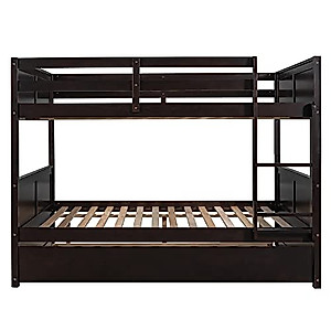 Merax Full Bunk Bed with Twin Size Trundle, No Box Spring Needed, Full/Full, Espresso
