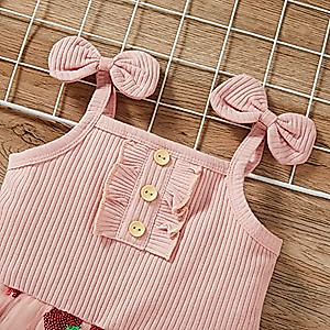 Toddler Baby Girl Dress Sleeveless Strap Knit Dress Daisy Tutu Dresses Princess Sundress (Pink Strawberry, 3-4T)
