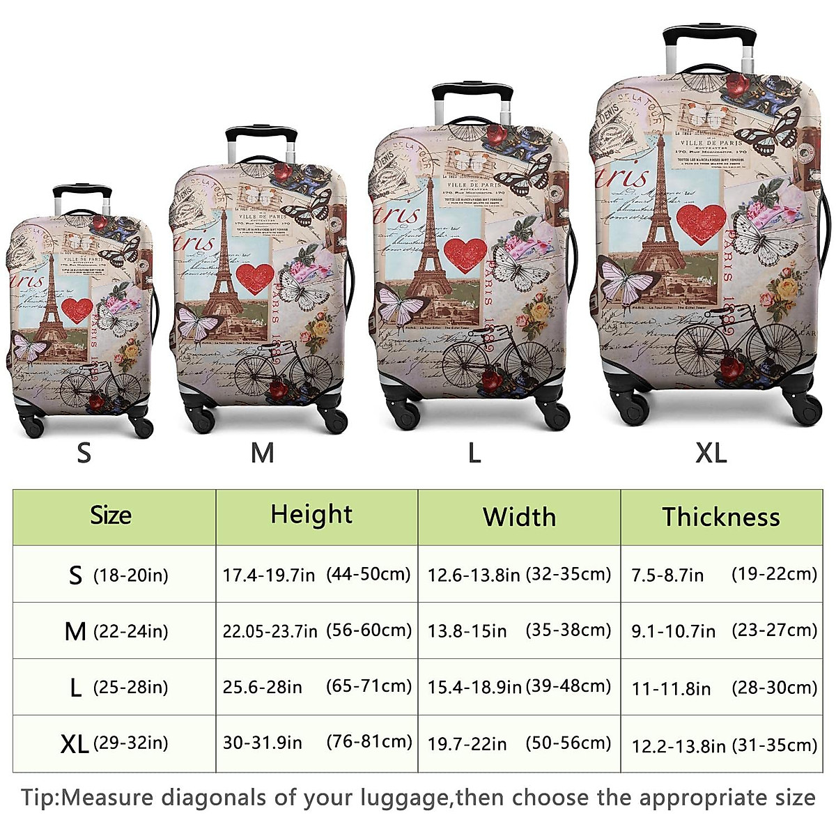 Xidingyue France Paris Tower Luggage Protective Cover Eiffef Tower Pattern Elastic Suitcase Cover Fit 22-24 Inch Luggage