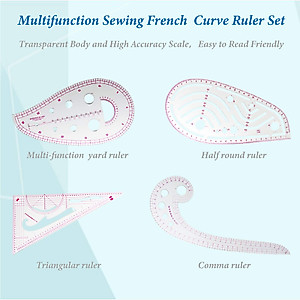 Pattern Sewing Rulers Set, 4 Styles Plastic Sew French Curve Ruler, Metric Curve Shaped Rulers for Designers and Tailors, Perfect for Drawing, Craft, Sewing Project and DIY by Sunenlyst (style A-4PCS)