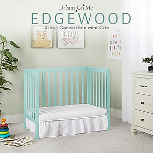 Dream On Me Edgewood 4-In-1 Convertible Mini Crib In Mint, JPMA Certified, Non-Toxic Finish, New Zealand Pinewood, With 3 Mattress Height Settings, Included 1" Mattress Pad