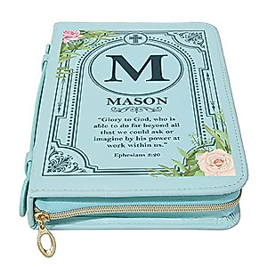9.6x6.6 Inch Personalized Bible Cover, Custom Bible Cover – Personalized Leatherette Bible Cover and Carrying Case with Handle, Womens Bible Case - Teal (Design 4)
