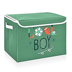 CaTaKu Cool Football Sport Storage Bins with Lids and Handles, Fabric Large Storage Container Cube Basket with Lid Decorative Storage Boxes for Organizing Clothes