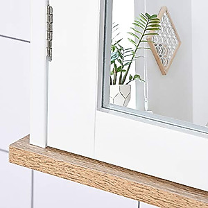 kleankin Wall Mounted Bathroom Medicine Cabinet with Double Mirrored Doors and Adjustable Interior Shelf, White