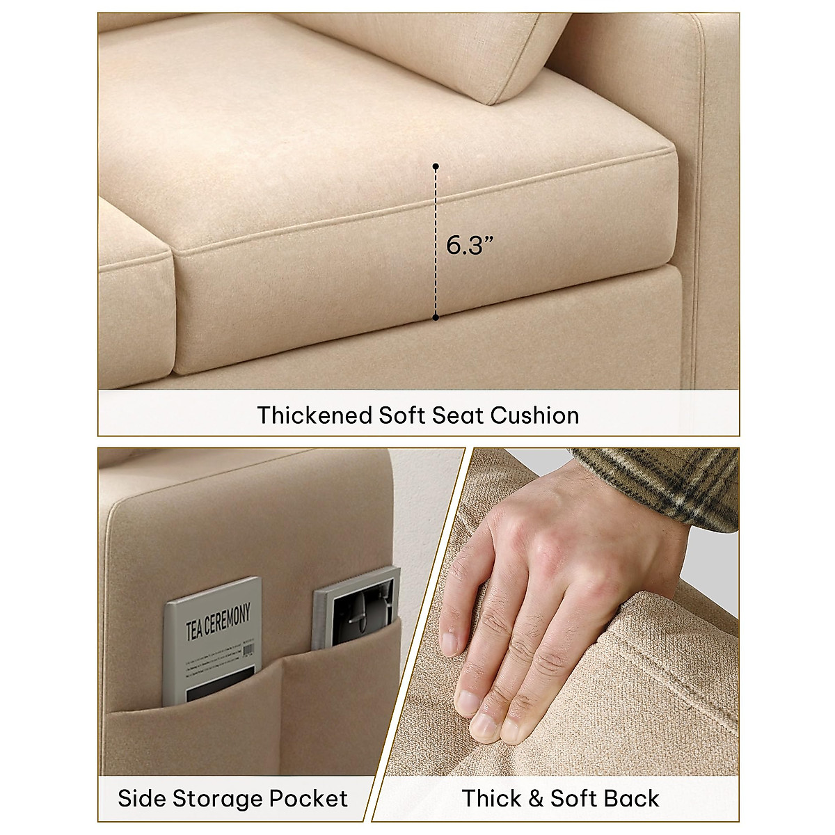 YITAHOME 80" Sofa, Comfy Upholstered Sofa Couch with Extra Deep Seats, Modern 3-Seater Couch Sleeper with Side Pocket, Loveseat for Living Room Apartment Office, Easy Assembly, Beige