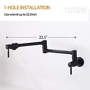 TUTEW Pot Filler Faucet Wall Mount, Black Pot Filler, Folding Stretchable Pot Filler Faucet, Matte Black Pot Filler