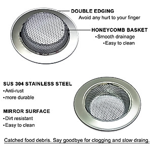 Seatery 2PCS Kitchen Sink Strainers, Sink Drain Basket Strainer, 4.5 Inch Stainless Steel Food Scraps Catcher, Must Have Kitchen Sink Accessories