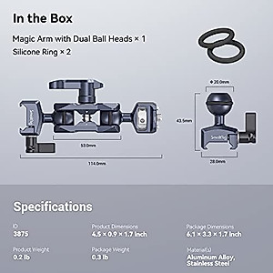 SmallRig Articulating Magic Arm with NATO Clamp and 1/4"-20 Screw (with Retractable Pins), 360 Degree Rotation, Max Load of 12 Ib Magic Arm for Field Monitor, Camera and Lights 3875