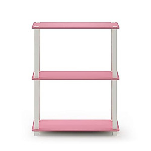 Furinno Turn-S-Tube 3-Tier Compact Multipurpose Shelf Display Rack with Square Tube, Pink/White