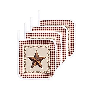 4 Pack Pot Holders for Kitchen,Western Star Burgundy Red Gingham Country Texas Berry Heat Proof Potholder Hot Pads Trivet,Farmhouse Style Washable Coaster Potholders for Cooking Baking Grilling