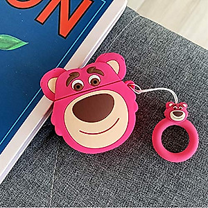 Sanyoo Compatible with Airpods 1/2 Case Soft Silicone, Cute 3D Cartoon Kawaii Animal Fun Funny Character Designer Skin Cover Air pods Case for Girls Kids Women Teens (Strawberry Bear)