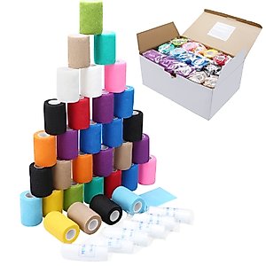 FengLe Self Adhesive Bandage Wrap, Elastic Bandages, Breathable, Waterproof Athletic Wrap Tap for Sports, First Aid, Cohesive Vet Wrap for Horse, Pets (3 inch*32 Pack)