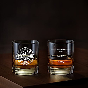 AGMdesign, Double sided Good Day Bad Day Don't Even Ask Fire Department Firefighter Whiskey Glasses, Whiskey Lovers Gifts for Him, Fire Department, Firefighters