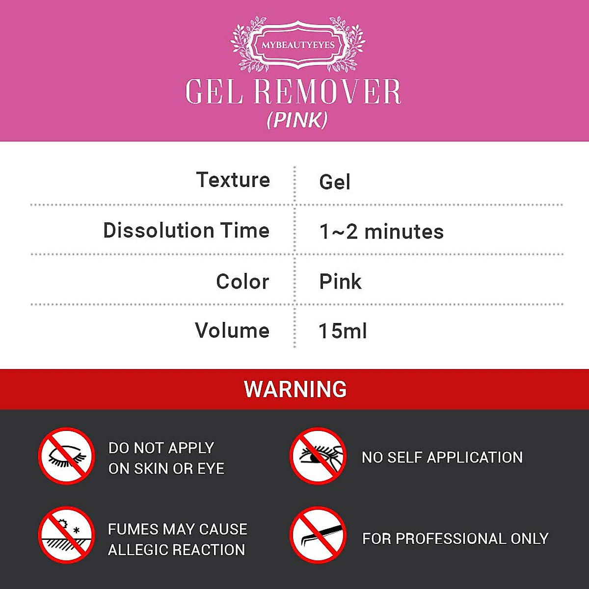 Gel Remover for Eyelash Extension/Quickly and Easily Removes Eyelash Extension Adhesive/Fast Dissolution Time / 15ml (Pink)