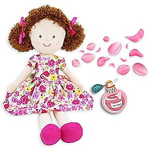 June Garden 16" Rose Scented Soft Doll Rosa - Stuffed Cuddly Plush Doll Gifts for Girls - Pink Floral Dress