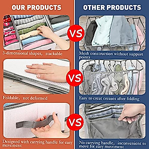 6 Pcs Wardrobe Clothes Organizer Clothing Drawer Organizers Foldable Plastic Hard PP Plate Jeans Organizer for Closet with Handle for Clothing Pants Coats Underwear (S 7 Grids, L 7 Grids, XL 8 Grids)