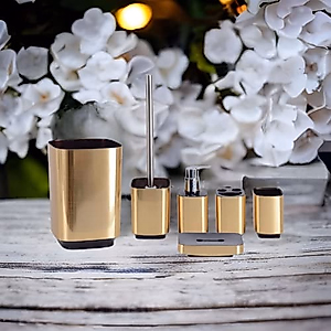 BH Home 6 Piece Glossy Bathroom Accessory Set Made of 100% Polyresin (Gold)