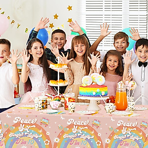 10th Birthday Decorations for Girl Peace Out Single Digits Party Decor 3Pcs 10th Birthday Tablecloths Disposable Plastic Peace Out Single Digits I'm10 Birthday Table Cover for Girl 10th Birthday Party