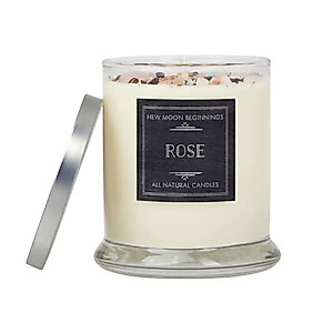 Rose Candle by New Moon Beginnings - Floral Scented Candle - Dried Flower & Crystal Candles - Love Candle - All Natural Soy Candle