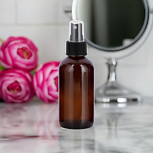 JUVITUS (10 pack) 4 oz Amber Glass Boston Round Bottle with Fine Mist Black Sprayer + Funnel